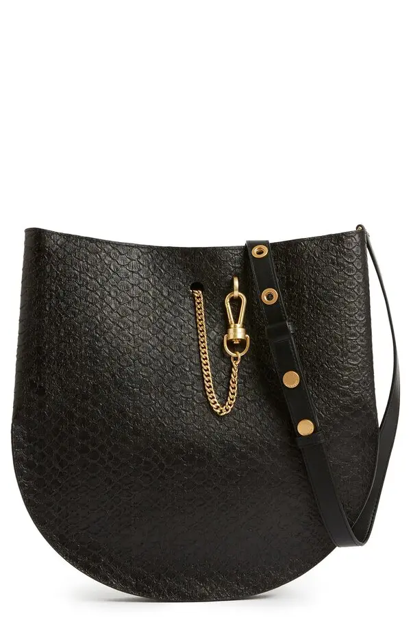 All Saints Beaumont Snake Embossed Leather Hobo Bag - Black | Editorialist